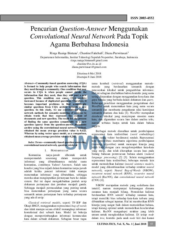 (PDF) Pencarian Question-Answer Menggunakan Convolutional Neural ...