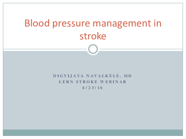 (PDF) Blood pressure management in stroke