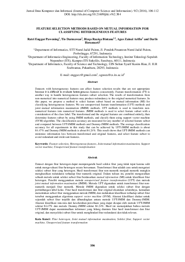 Pdf Mutual Information For Heterogeneous Feature Selection