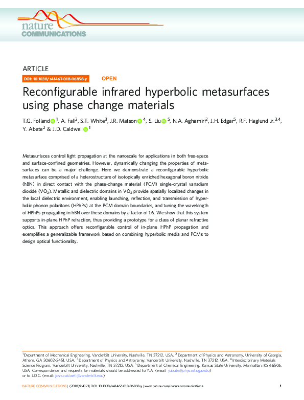 Pdf Reconfigurable Infrared Hyperbolic Metasurfaces Using Phase