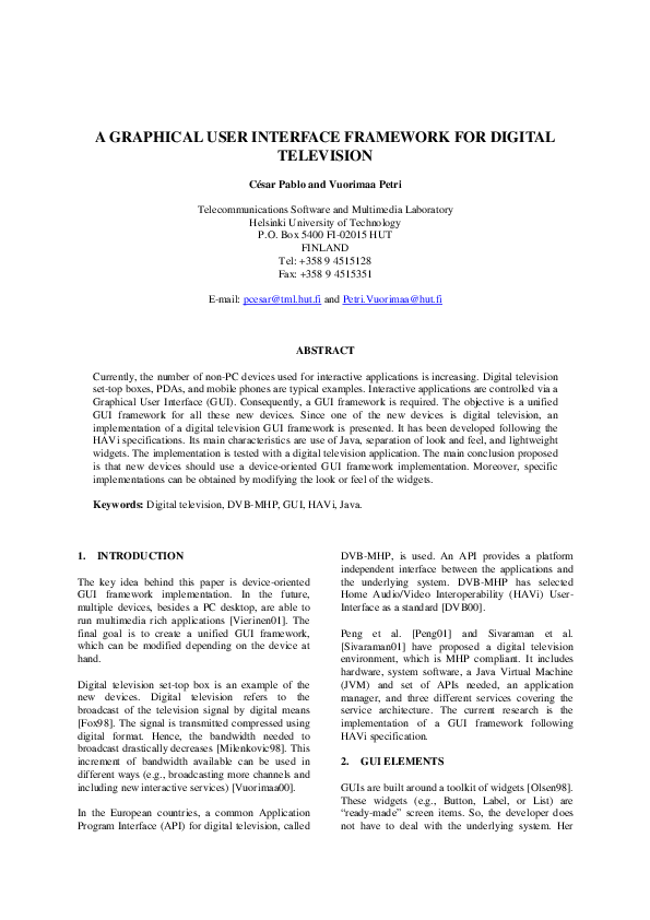 Pdf A Graphical User Interface Framework For Digital Television