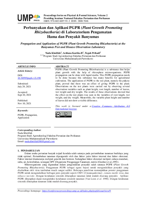 (PDF) Perbanyakan dan Aplikasi PGPR (Plant Growth Promoting ...