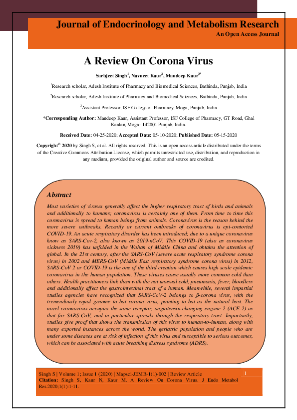 (PDF) A Review on Corona Virus