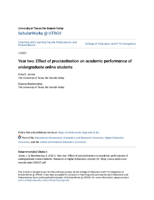 (PDF) Year two: Effect of procrastination on academic performance of ...
