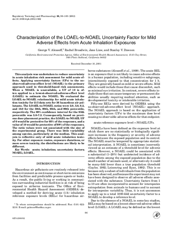 (PDF) Characterization of the LOAEL-to-NOAEL Uncertainty Factor for ...