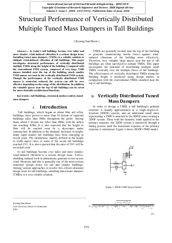 (PDF) Structural Performance of Vertically Distributed Multiple Tuned Mass Dampers in Tall Buildings
