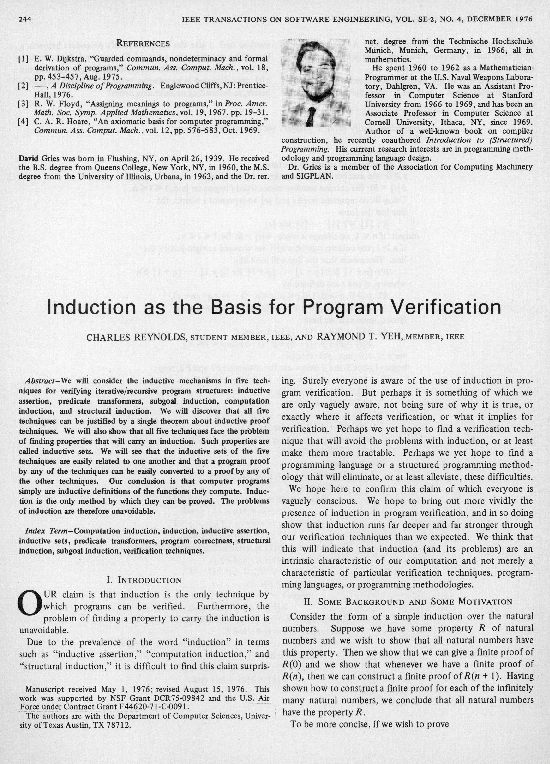 (PDF) Induction as the Basis for Program Verification