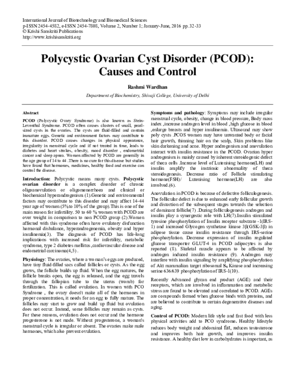 (PDF) Polycystic Ovarian Cyst Disorder (PCOD): Causes and Control