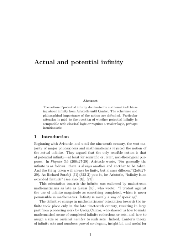 (PDF) Actual and Potential Infinity
