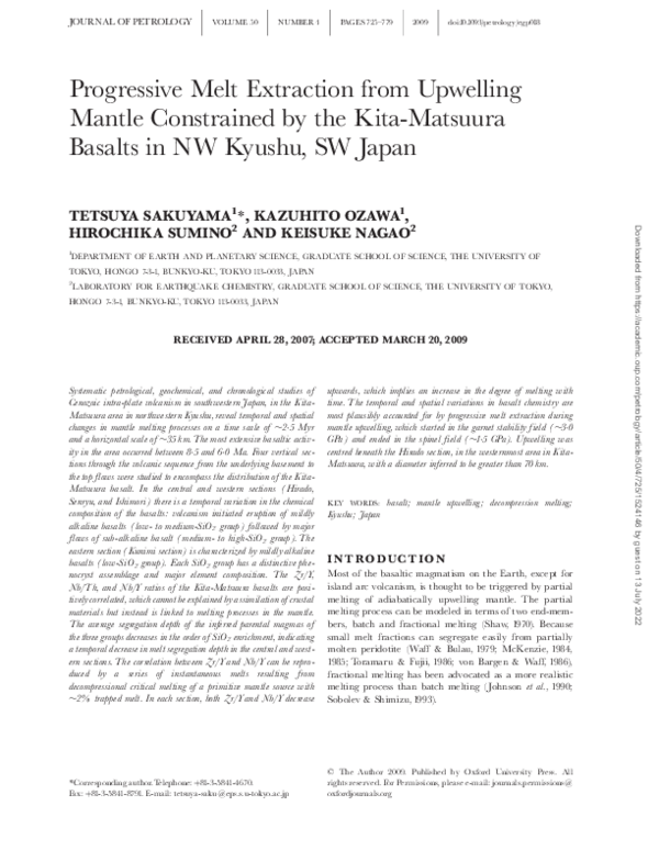 (PDF) Progressive Melt Extraction from Upwelling Mantle Constrained by ...