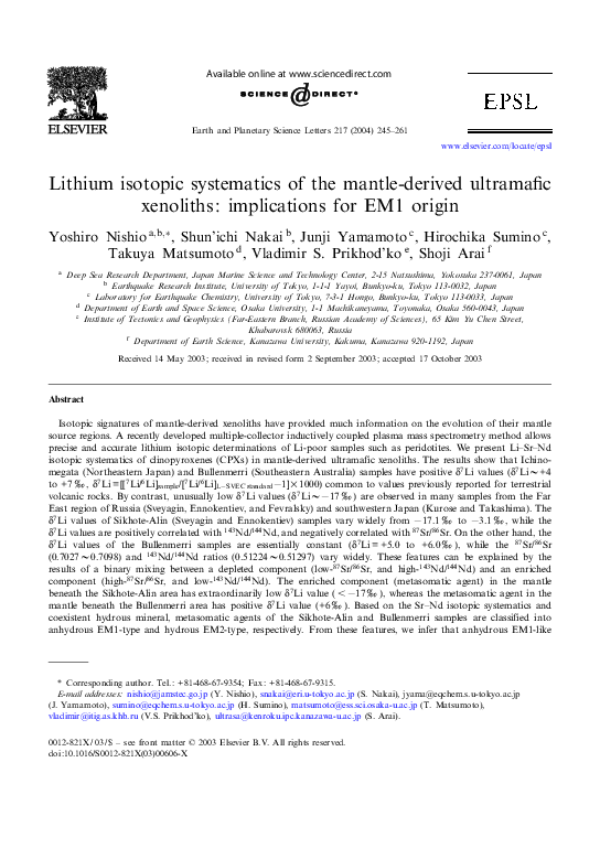 (PDF) Lithium isotopic systematics of the mantle-derived ultramafic ...