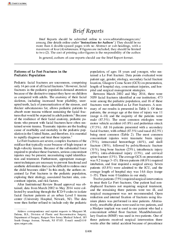 (PDF) Patterns of Le Fort Fractures in the Pediatric Population
