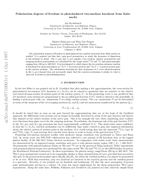 (PDF) Polarization degrees of freedom in photoinduced two-nucleon knockout from finite nuclei ...