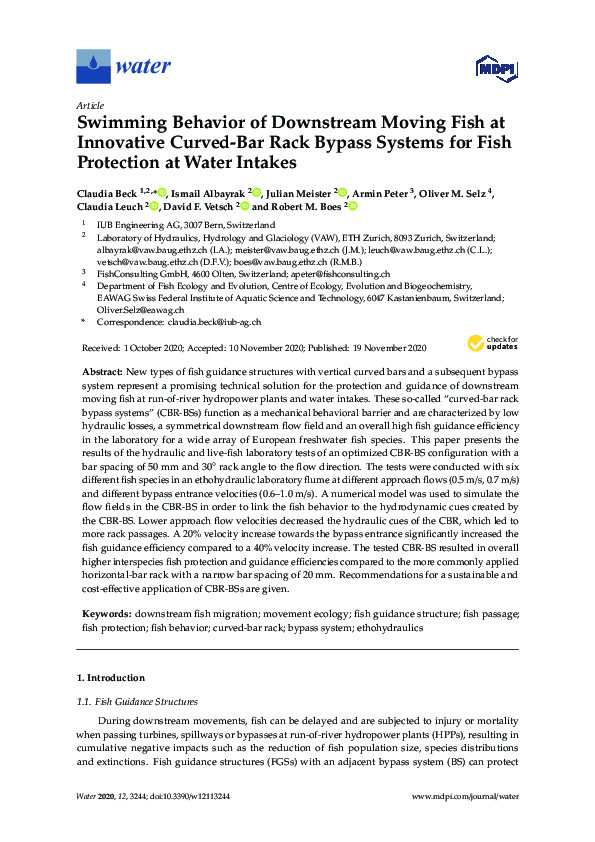 (PDF) Swimming Behavior of Downstream Moving Fish at Innovative Curved ...
