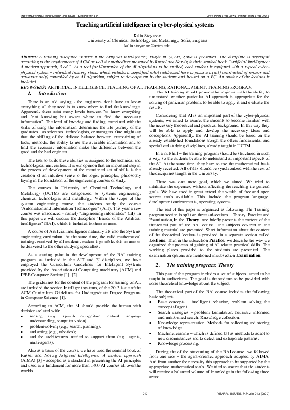 (PDF) Teaching artificial intelligence in cyber-physical systems