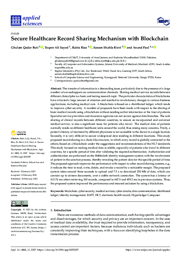 (PDF) Secure Healthcare Record Sharing Mechanism with Blockchain