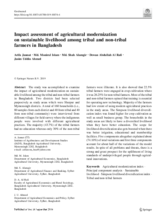 (PDF) Impact assessment of agricultural modernization on sustainable ...