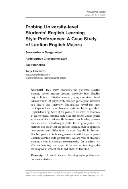 (PDF) Probing University-level Students' English Learning Style Preferences: A Case Study of ...