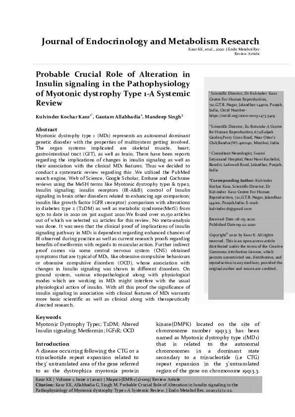 (PDF) Probable Crucial Role of Alteration in Insulin signaling in the ...