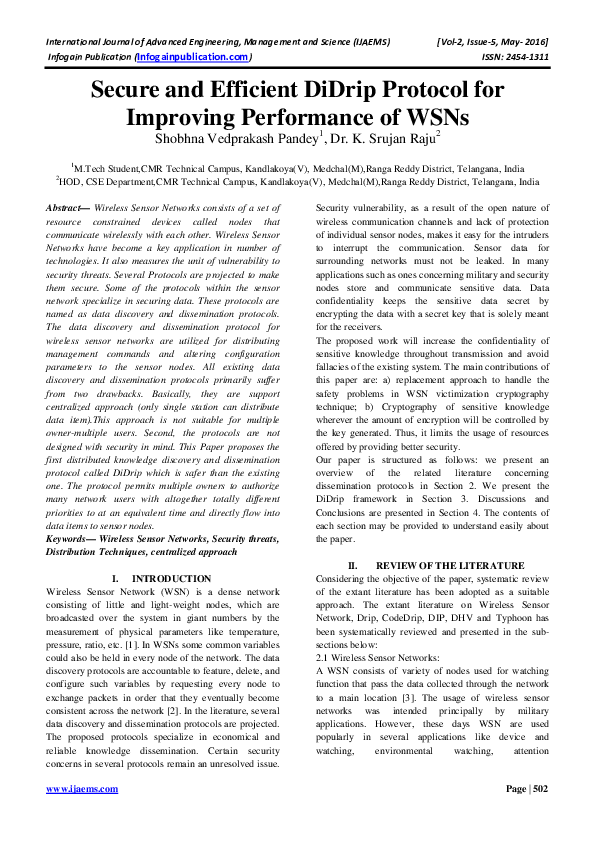 Pdf Secure And Efficient Didrip Protocol For Improving Performance Of Wsns