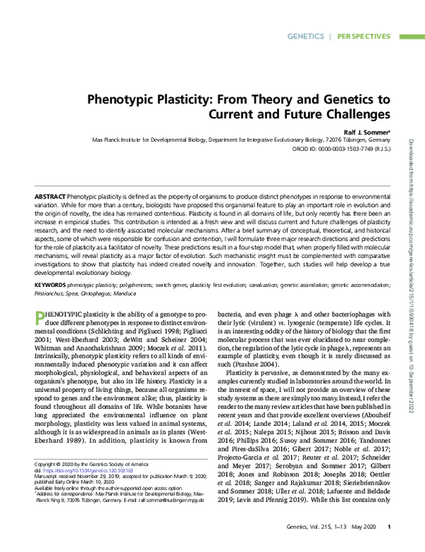 (PDF) Phenotypic Plasticity: From Theory and Genetics to Current and ...