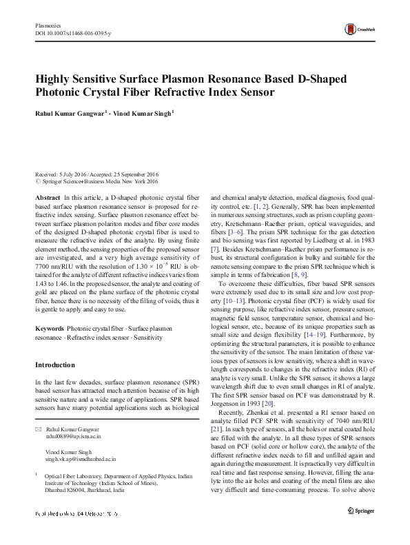 (PDF) Highly Sensitive Surface Plasmon Resonance Based D-Shaped Photonic Crystal Fiber ...