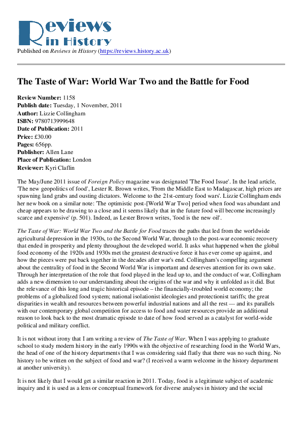(PDF) The taste of war: World War II and the battle for food