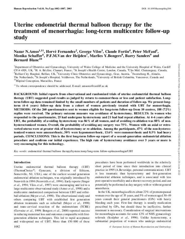 (PDF) Uterine endometrial thermal balloon therapy for the treatment of ...
