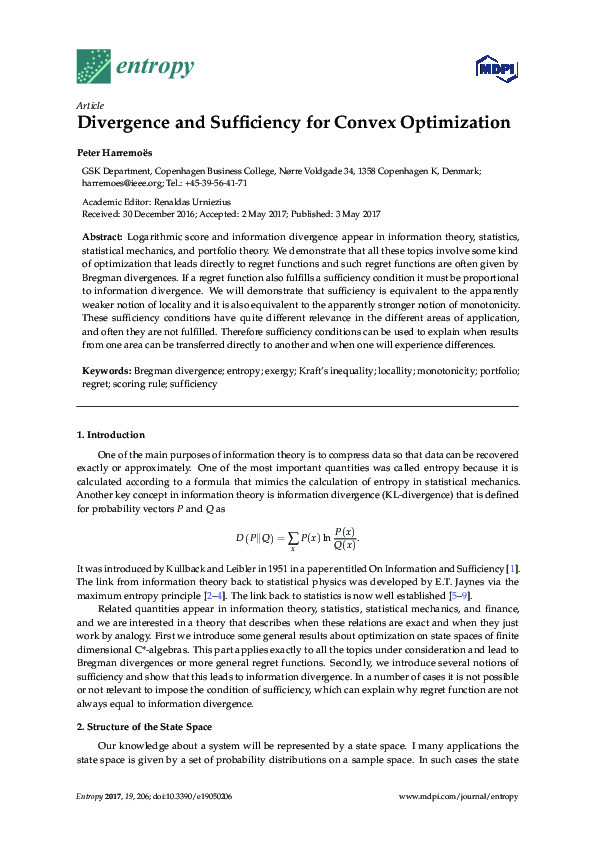 (PDF) Sufficiency and Divergence in Optimization