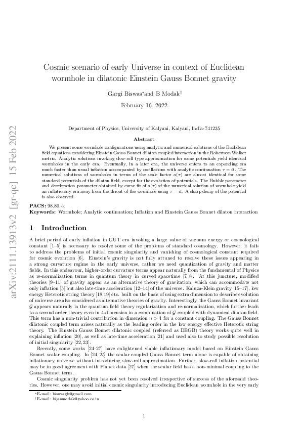 (PDF) Cosmic scenario of early universe in context of Euclidean ...