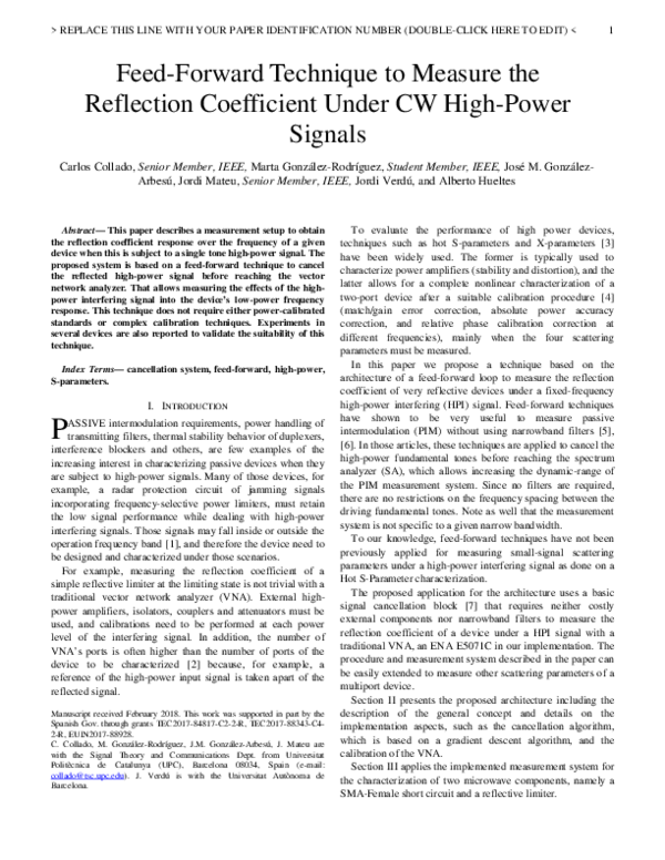 (PDF) Feed-Forward Technique to Measure the Reflection Coefficient ...