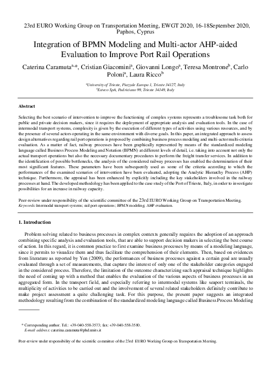 (PDF) Integration of BPMN Modeling and Multi-actor AHP-aided Evaluation to Improve Port Rail ...
