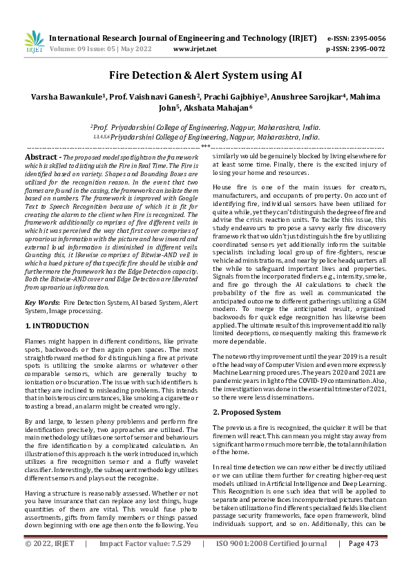 Pdf Fire Detection And Alert System Using Ai