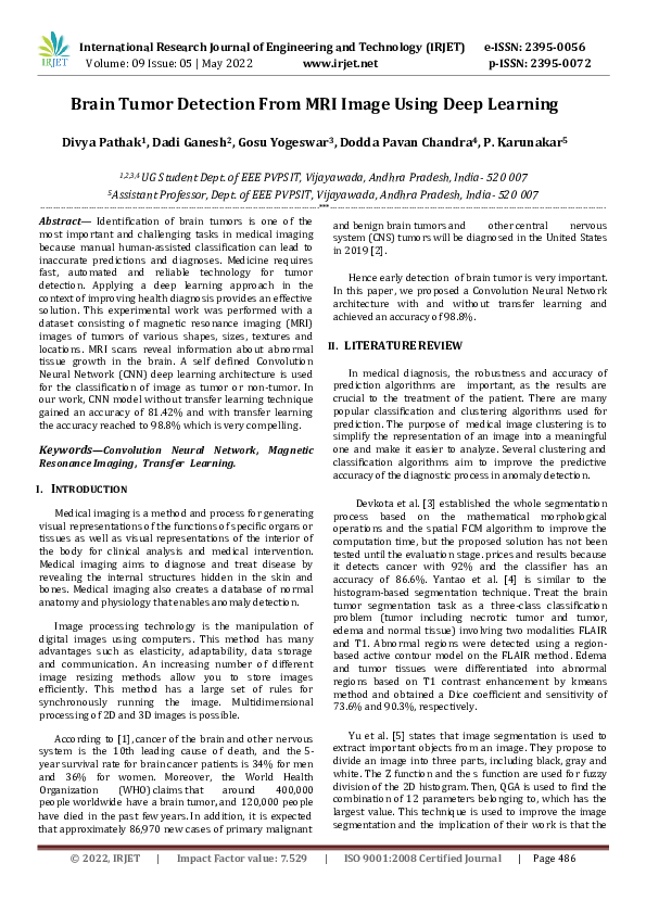 Pdf Brain Tumor Detection From Mri Image Using Deep Learning