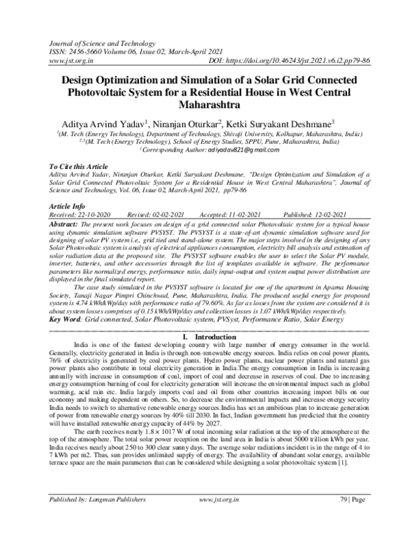 (PDF) Design Optimization and Simulation of a Solar Grid Connected Photovoltaic System for a ...