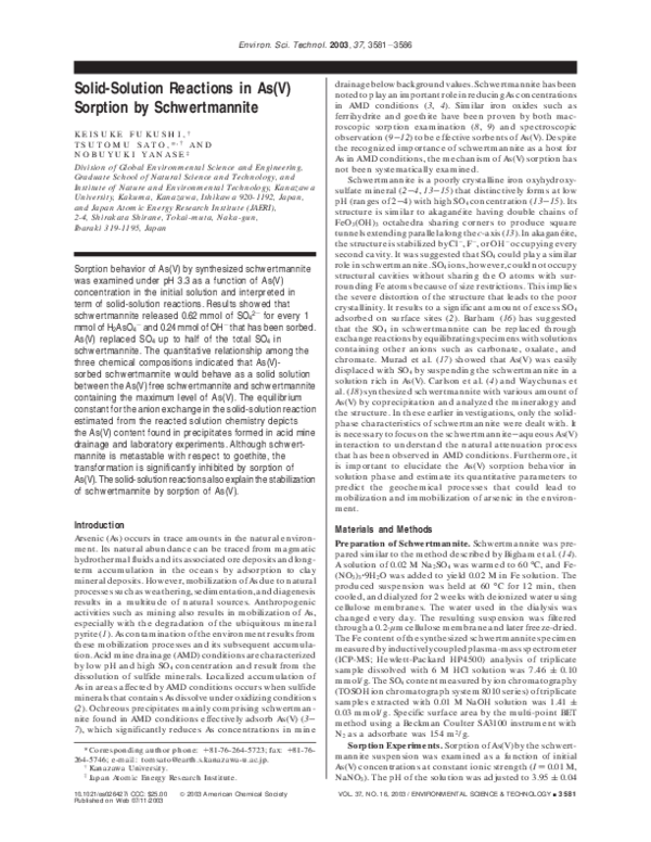 (PDF) Solid-Solution Reactions in As(V) Sorption by Schwertmannite