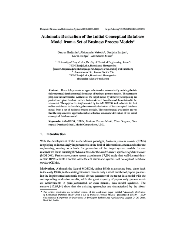Pdf Automatic Derivation Of The Initial Conceptual Database Model