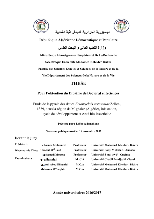 (PDF) Etude de la pyrale des dattes Ectomyelois ceratoniae Zeller.,1839 ...