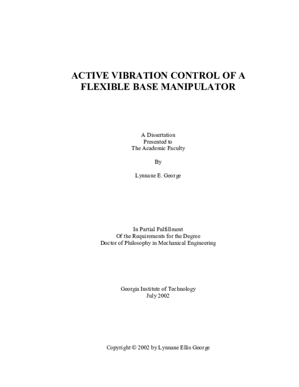 Pdf Active Vibration Control Of A Flexible Base Manipulator Lynnane George