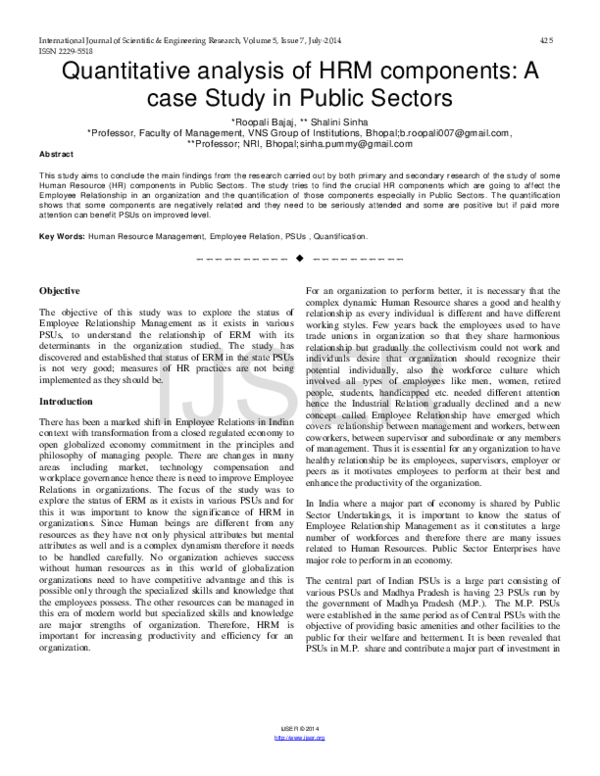 (PDF) Quantitative analysis of HRM components: A case Study in Public Sectors