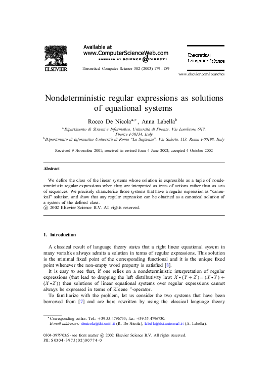 (PDF) Nondeterministic regular expressions as solutions of equational systems