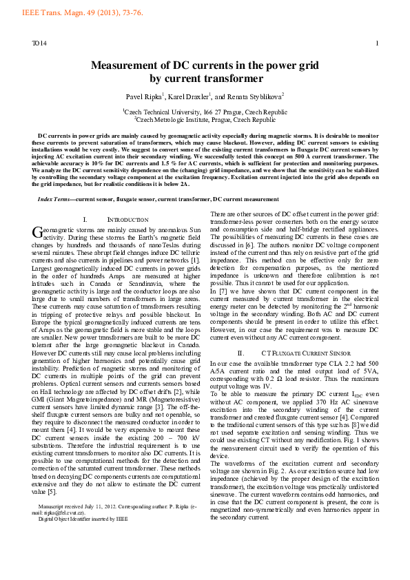 (PDF) Measurement of DC Currents in the Power Grid by Current Transformer