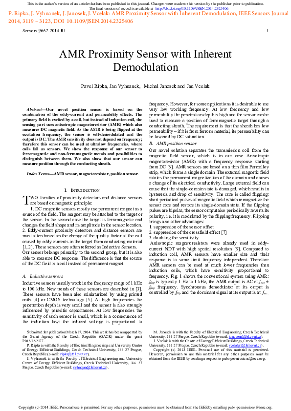 Pdf Amr Proximity Sensor With Inherent Demodulation