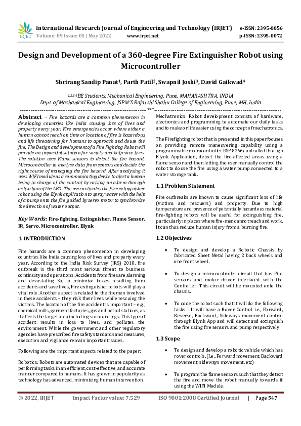 (PDF) Design and Development of a 360-degree Fire Extinguisher Robot using Microcontroller