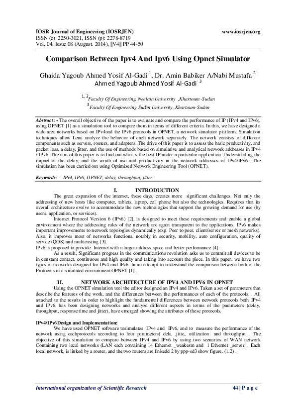 (PDF) Comparison Between Ipv4 And Ipv6 Using Opnet Simulator