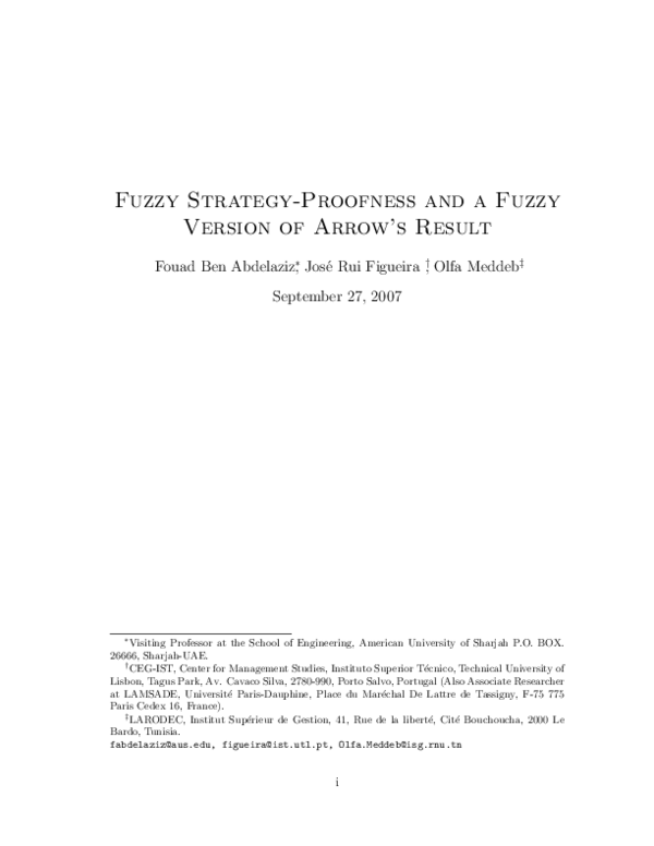 Pdf Fuzzy Strategy Proofness And A Fuzzy Version Of Arrows Result