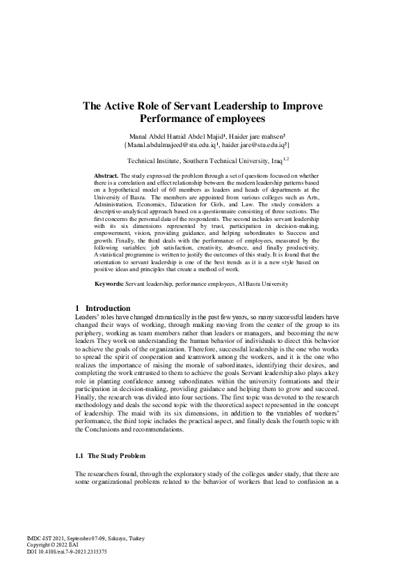 (PDF) Servant Leadership's Impact on Employee Performance