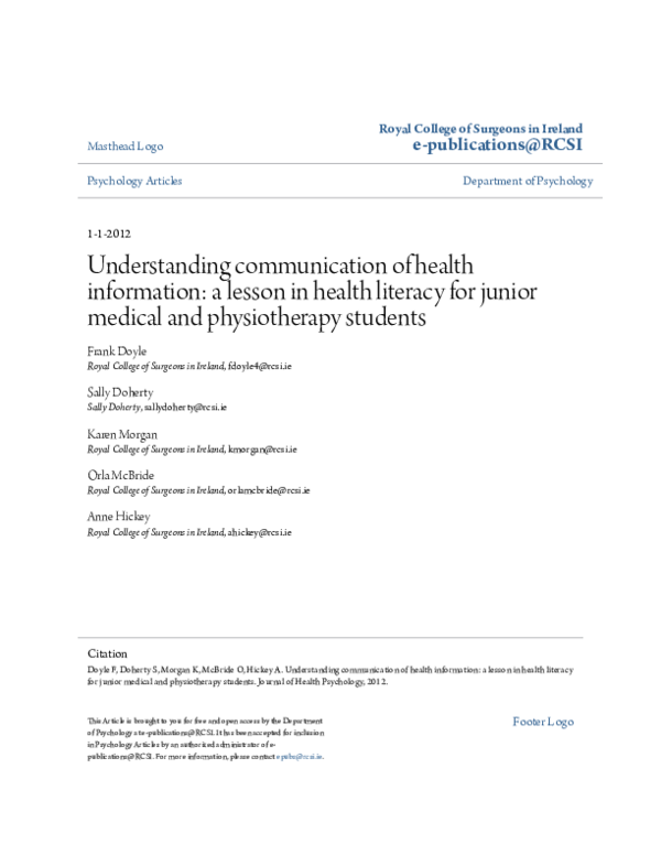 (PDF) Understanding communication of health information: A lesson in ...
