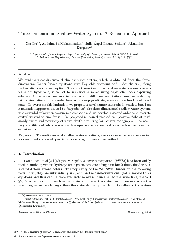 (PDF) Three-dimensional shallow water system: A relaxation approach
