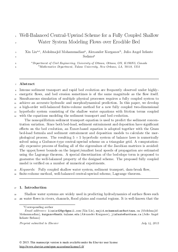 Pdf Well Balanced Central Upwind Scheme For A Fully Coupled Shallow Water System Modeling